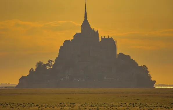 Wallpaper France, silhouette, Mont-Saint-Michel for mobile and desktop ...