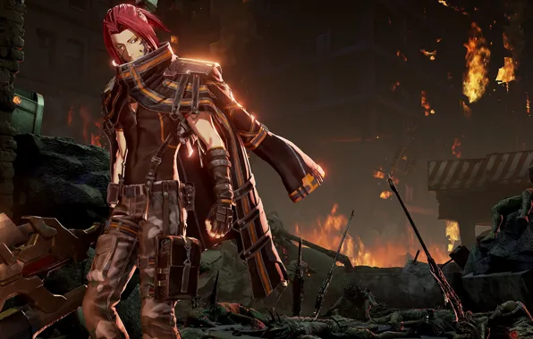 Wallpaper the city, fire, guy, Yakumo Shinonome, CODE VEIN for mobile ...