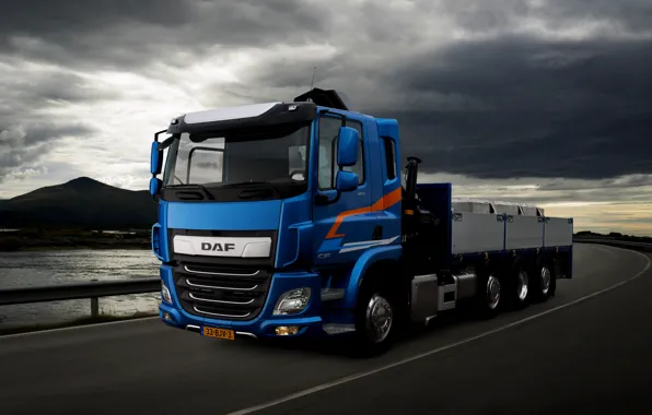 Wallpaper road, the sky, clouds, blue, hills, the fence, body, pond ...