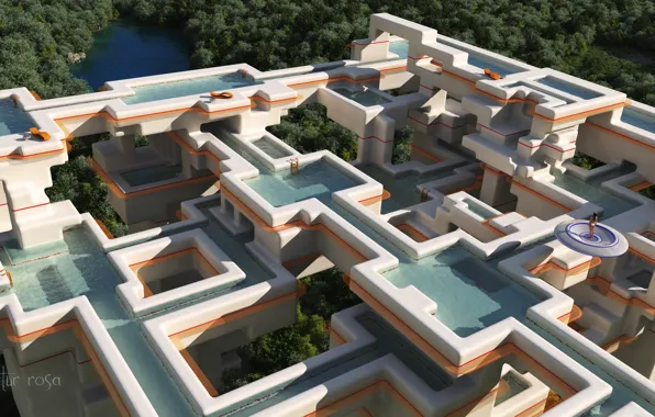 Download wallpaper forest, water, girl, lake, construction, pool ...