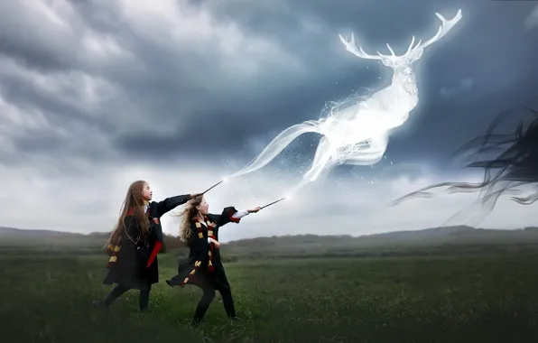 Wallpaper magic, girls, deer for mobile and desktop, section ситуации ...