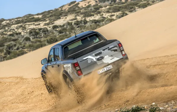 Wallpaper sand, grey, speed, Ford, back, Raptor, pickup, Ranger, 2019 ...