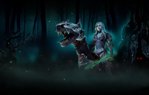 Wallpaper Girl, Fog, Night, Forest, The darkness, Armor, Plarium ...