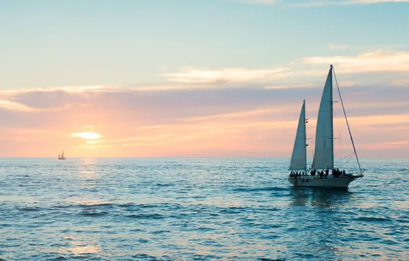 Download wallpaper the sky, the sun, the ocean, ship, sails, ocean, passengers, Smooth Sailing ...