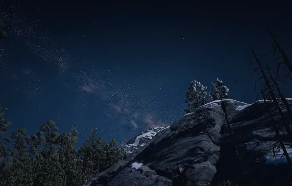 Wallpaper HDR, Sky, Stars, Mountain, Night, Game, Milky Way, Trees, UHD ...