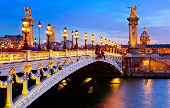 Wallpaper the city, river, France, Paris, home, the evening, lighting ...