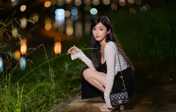 Wallpaper look, night, lights, pose, model, portrait, makeup, figure ...