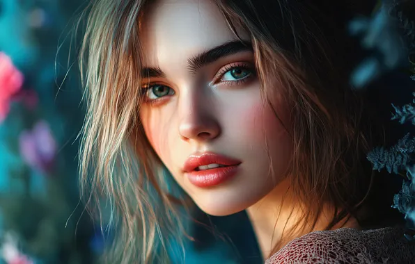 Wallpaper look, girl, face, pose, portrait, AI art, neural network for ...