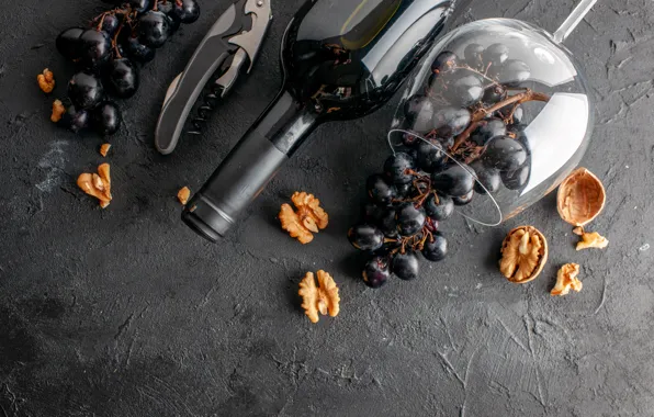 Wallpaper wine, glass, bottle, grapes, nuts images for desktop, section ...