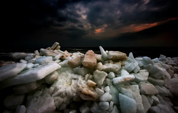 Wallpaper ice, sea, night, shore for mobile and desktop, section ...