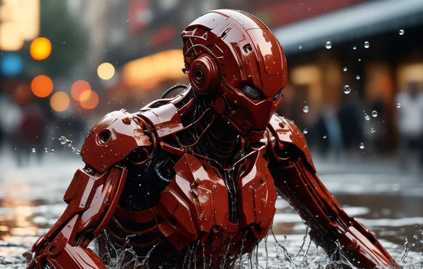 Wallpaper water, drops, red, robot for mobile and desktop, section ии ...