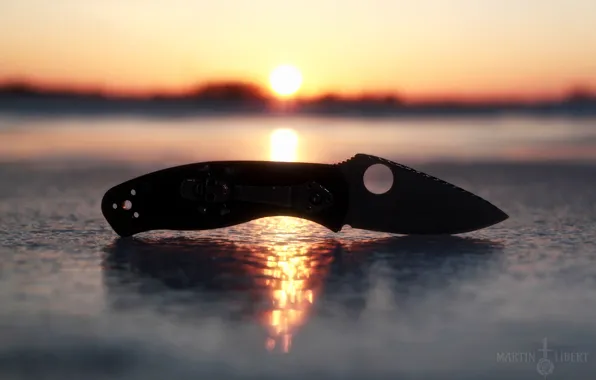 Wallpaper ice, the sun, sunset, nature, knife, Spyderco, holonoe ouzhie ...