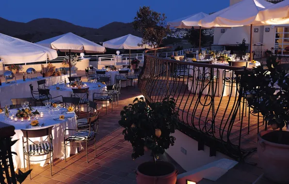 Wallpaper city, evening, terrace, restaurant for mobile and desktop ...