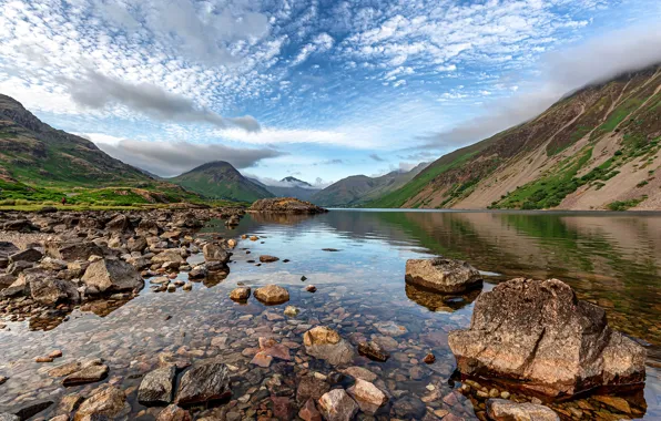 Wallpaper the sky, water, mountains, lake, stones, England, lake ...