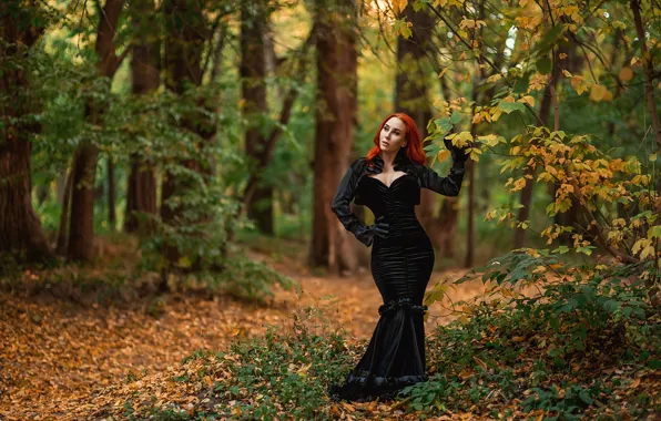 Download Wallpaper Dress Park Model Pretty Redhead Pose A Diakov