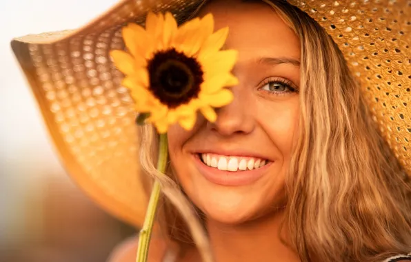 Wallpaper Summer Look Girl Face Smile Mood Portrait Sunflower