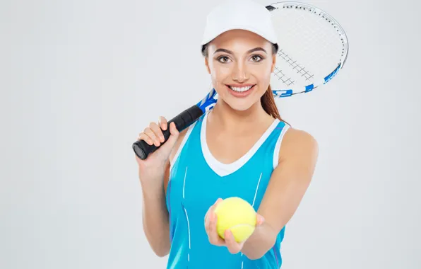 Wallpaper girl, pose, racket, the ball, tennis, court, Anton Kharisov ...