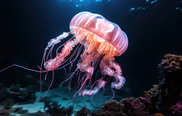 Download wallpaper sea, Medusa, underwater world, AI art, neural ...