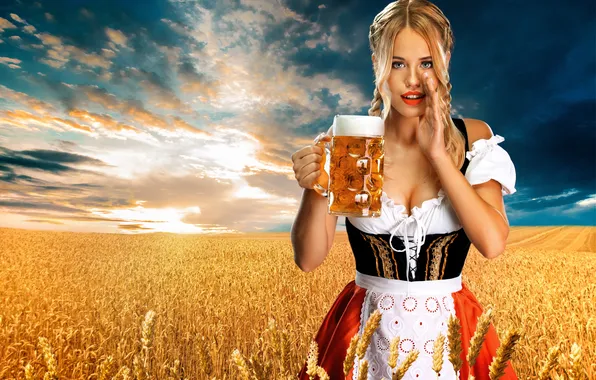 Wallpaper girl, beer, blonde, beer mug for mobile and desktop, section ...