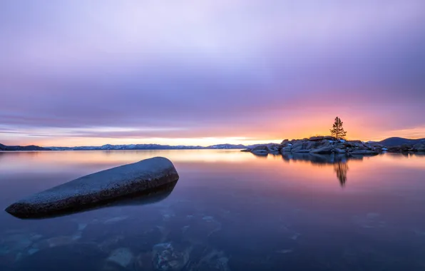 Wallpaper nature, lake, stones, clear water, tree, horizon, space ...