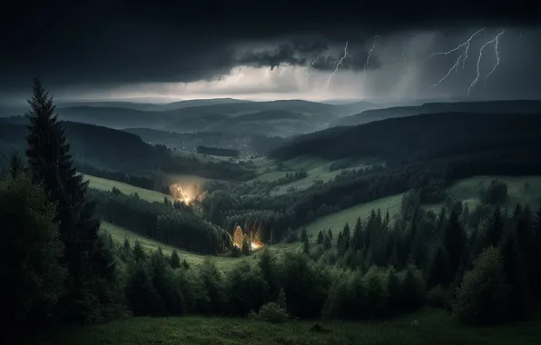 Wallpaper the storm, forest, landscape, mountains, clouds, nature ...