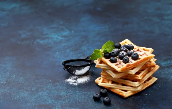 Wallpaper berries, blueberries, waffles, powdered sugar for mobile and ...