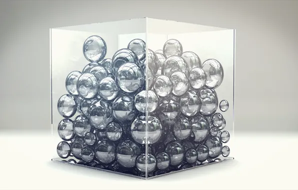 Download wallpaper glass, box, balls, cube, render, section rendering ...