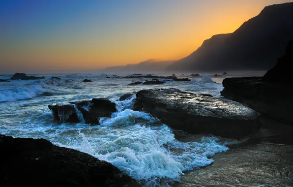 Download wallpaper sea, wave, the sky, foam, water, drops, mountains ...