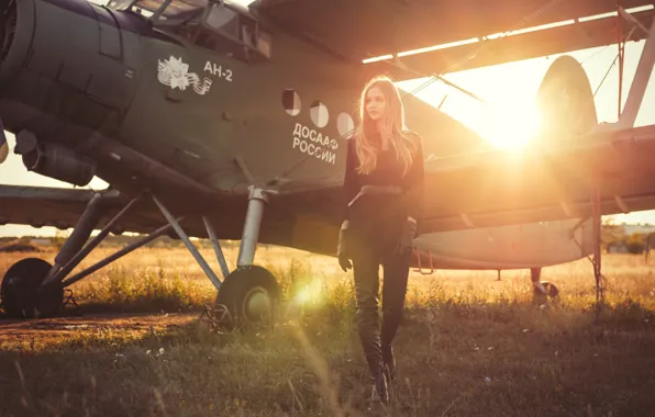 Download wallpaper Girl, Sunset, An-2, section girls in resolution ...