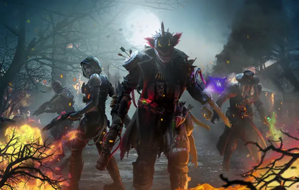 Wallpaper trees, night, weapons, fire, the moon, the game, fire, moon ...