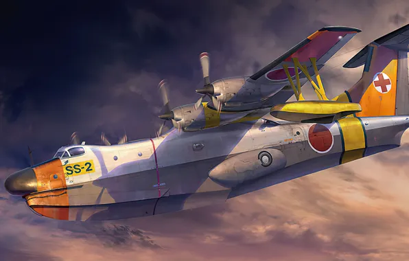 Wallpaper art, airplane, aviation, Shinmewia, rescue sea plane, ss-2 ...