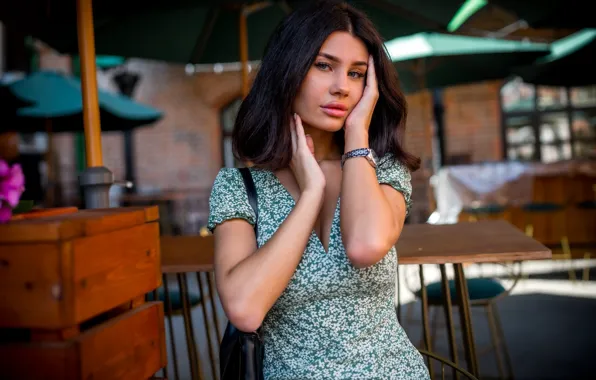 Wallpaper look, girl, face, pose, hands, brunette, Roman Punenko, Roman ...