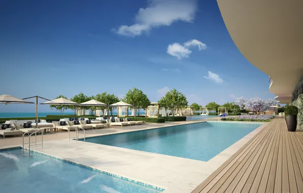 Wallpaper the ocean, view, Miami, pool, the hotel, terrace for mobile ...
