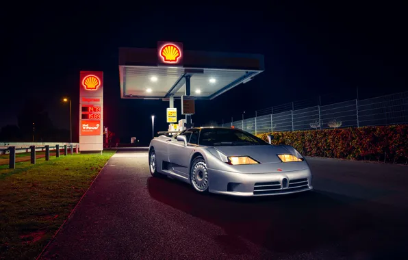 Download wallpaper car, Bugatti, night, headlights, Bugatti EB110 GT ...