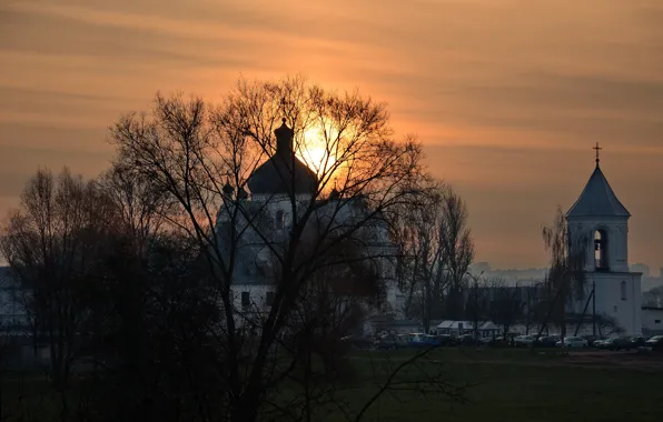 Wallpaper dawn, Church, architecture, sun in the clouds for mobile and ...
