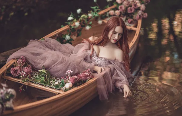 Wallpaper Chest Look Girl Flowers Nature Face Pose Lake For
