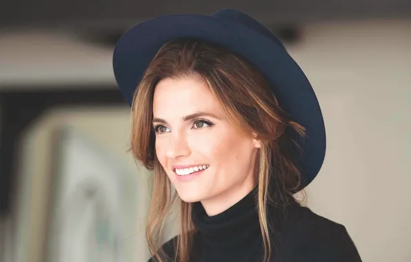 Download wallpaper look, smile, style, hat, actress, Stana Katic, Stana ...