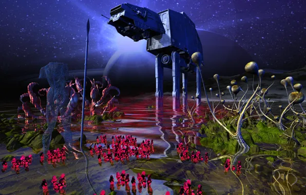 Download wallpaper rays, reflection, light, stars, plants, planet ...