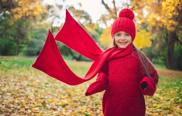 Wallpaper autumn, red, nature, Park, mood, scarf, girl, sweater for ...