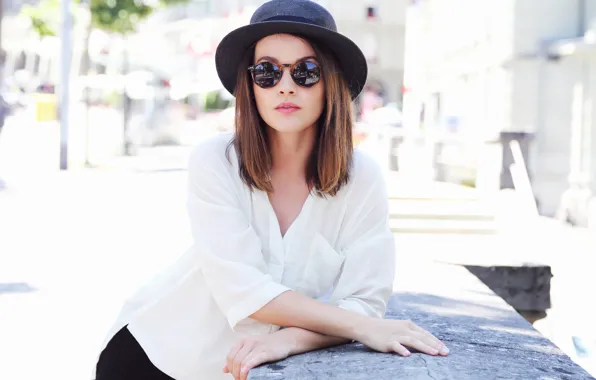 Wallpaper face, model, hat, glasses, Delia for mobile and desktop ...