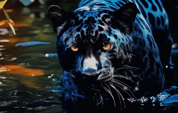 Wallpaper look, face, water, nature, pose, Panther, bathing, black for ...