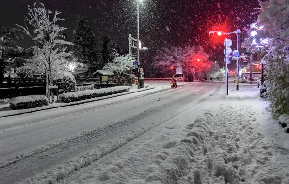 Wallpaper city, the city, snowfall, Winter evening, snowfall, Winter ...