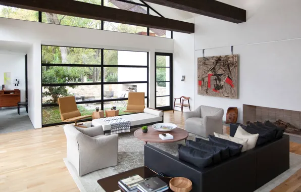 Wallpaper design, style, interior, fireplace, living room, modern ranch ...