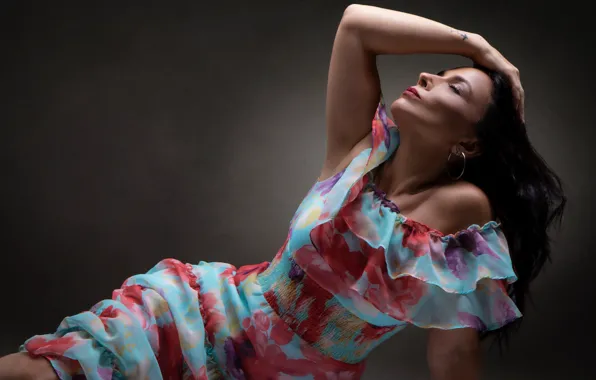 Wallpaper girl, face, pose, background, hand, dress, shoulder, closed ...