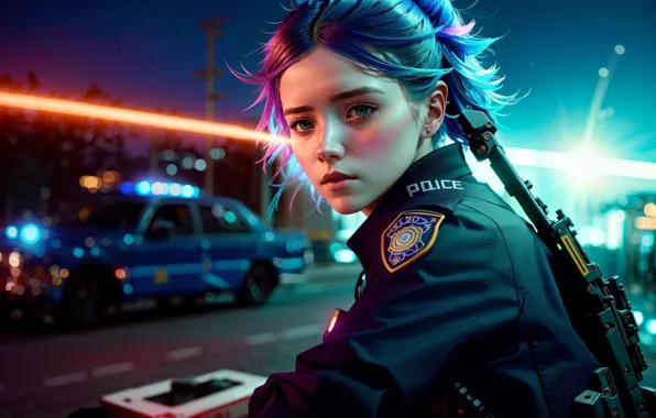 Wallpaper the sky, eyes, girl, light, hair, form, police for mobile and ...