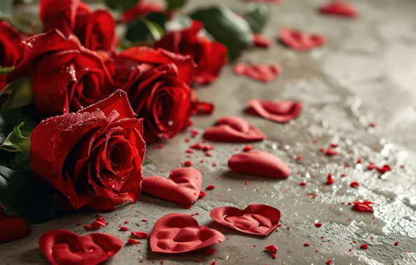 Download wallpaper love, flowers, roses, bouquet, heart, hearts, red ...