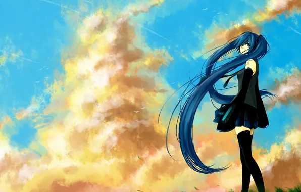 Wallpaper grass, clouds, the wind, vocaloid, hatsune miku images for ...