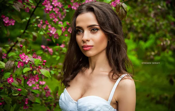 Wallpaper Flowers Branches Model Portrait Makeup Garden Hairstyle