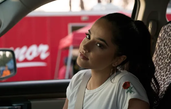 Wallpaper look, makeup, Sarah, in the car, Becky G, Axel, Becky G, A.X ...