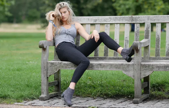 Download wallpaper bench, pose, model, blonde, section girls in ...